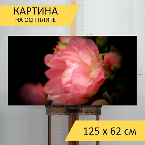 Картина на ОСП 125х62 см. "Роза, розовый, цветок" горизонтальная, для интерьера, с креплениями