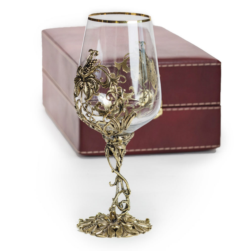 Подарочный бокал для вина на 1 персону «Цветок» (уп. кожа)