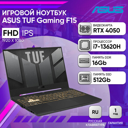 Ноутбук ASUS TUF Gaming F15 FX507VV4-LP201 15.6" FHD IPS 250N 144Hz/i7-13620H/16GB/521GB SSD/RTX 4050 6GB/DOS/Mecha Gray/Русская раскладка