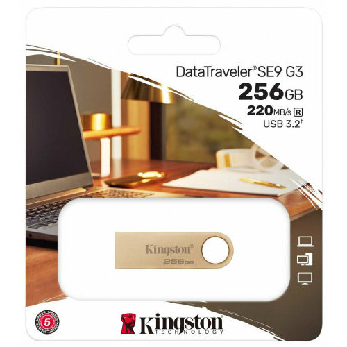 USB флешка Kingston 256Gb DTSE9G3/256Gb USB 3.2 Gen 1 (220/100 Mb/s) gold