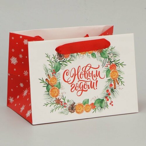 Дарите Счастье Пакет подарочный с широким дном «С Новым годом», 20 × 14 × 13.2 см