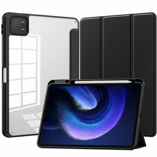 Чехол для планшета Xiaomi Mi Pad 6 / Mi Pad 6 Pro (11 дюймов), микрофибра, держатель для стилуса, из мягкого силикона (черный)