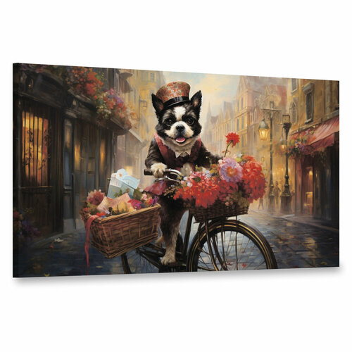 Интерьерная картина 100х60 "Собака на велосипеде"