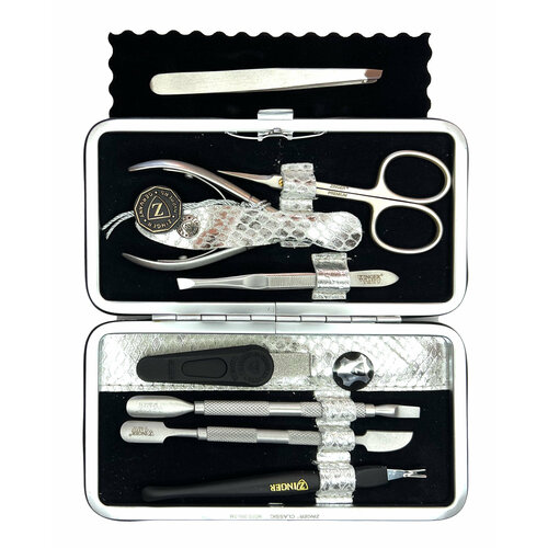 Маникюрный набор Premium-качества Zinger MSFE-201-3 SM, серебристый, 7 предметов + пинцет