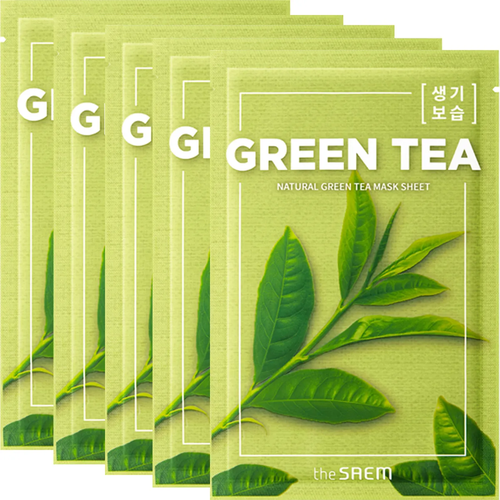 Маска для лица тканевая с экстрактом зеленого чая The Saem Natural Green Tea Mask Sheet, 21 мл - 5 шт