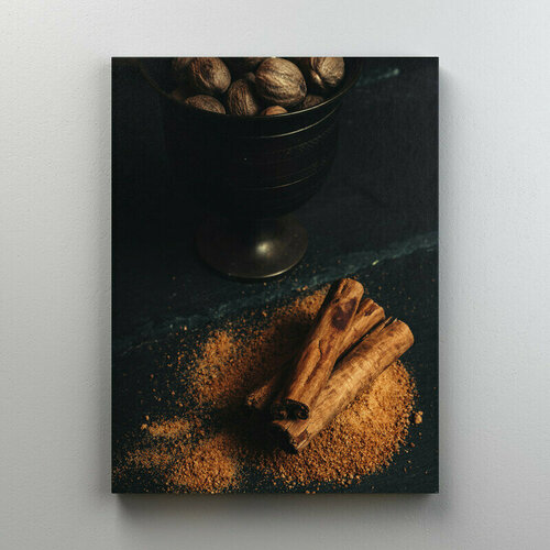 Интерьерная картина на холсте "Грецкий орех и корица" для кухни, кафе и ресторанов, размер 22x30 см