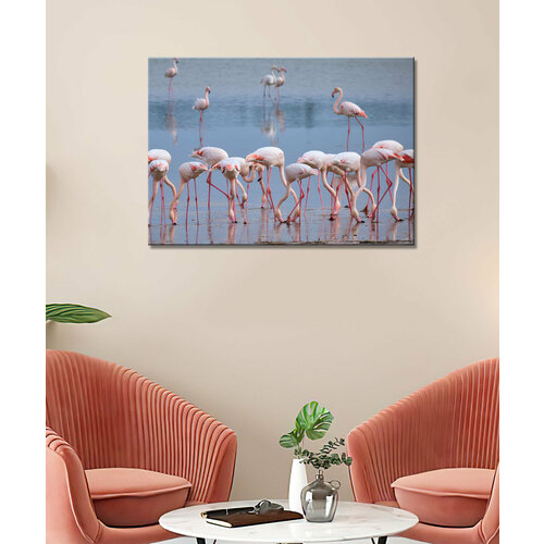 Картина/Картина на холсте для интерьера/Картина на стену/Картина для кухни/ - Ларнака озеро с Фламинго 3 50х70