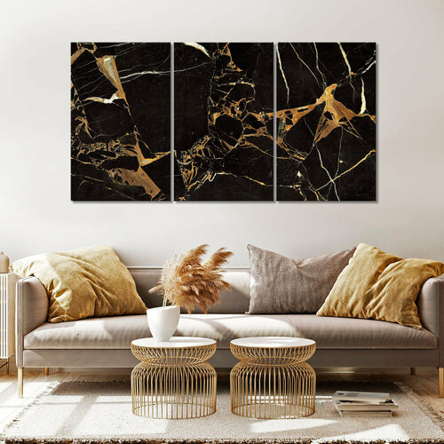 Модульная картина/Модульная картина на холсте/Модульная картина в подарок/черный мрамор (2)-black marble (2)90х50