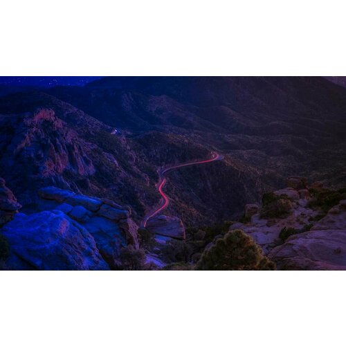 Картина на холсте 60x110 Альянс Лес "Горная дорога ночью гора" на подрамнике / интерьер/ декор