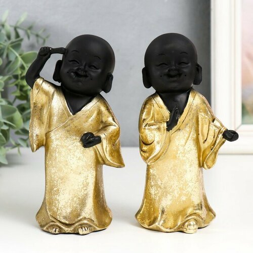 Сувенир полистоун "Маленький Будда в золотом. Приветствие" микс 7,5х5,5х15 см