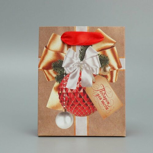 Пакет крафтовый вертикальный Новогодний подарок, S 12 x 15 x 55 см