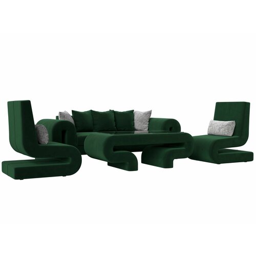 Набор Волна-2 (стол, диван, 2 кресла), Велюр зеленый