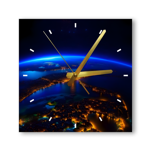 Деревянные настенные часы с УФ принтом 28см, бесшумные кварцевые интерьерные часы без стекла, открытые стрелки, земля из космоса