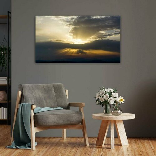 Картина на холсте 60x110 LinxOne "Пейзаж Природа Облака Свет" интерьерная для дома / на стену / на кухню / с подрамником