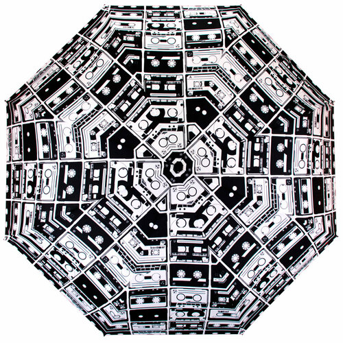 Зонт Zemsa, автомат, 3 сложения, купол 103 см., 8 спиц, система «антиветер», чехол в комплекте, для женщин, черный, белый