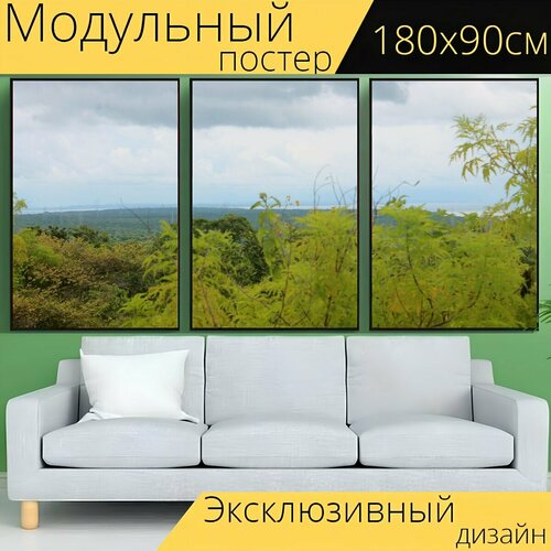 Модульный постер "Пейзаж, холм, лес" 180 x 90 см. для интерьера