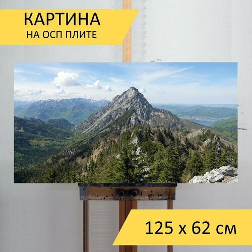 Картина на ОСП 125х62 см. "Альпы, горы, скалолазание" горизонтальная, для интерьера, с креплениями