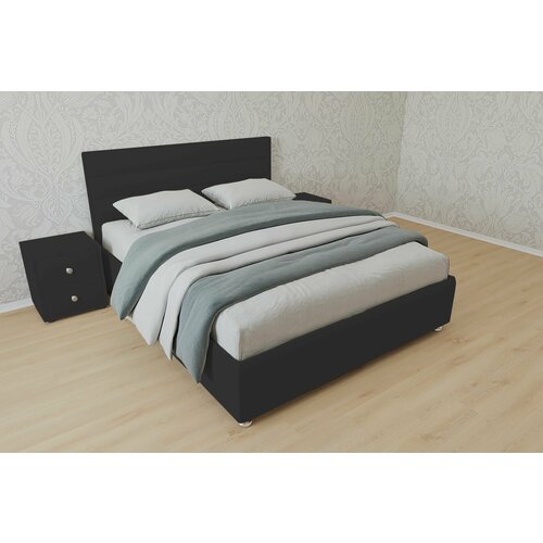 Двуспальная кровать Милан 200x200 основание металлическое с ламелями велюр черный ножки 5 см
