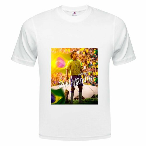 Футболка  Детская футболка ONEQ 122 (7-8) размер с принтом Ronaldinho, белая, размер 7-8, белый