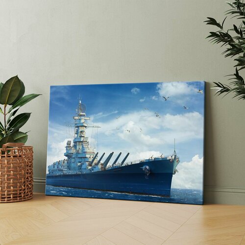 Картина на холсте (Большой синий корабль) 20x30 см. Интерьерная, на стену.