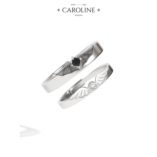 Кольцо Caroline Jewelry, кристалл, эмаль, безразмерное, белый, серебряный