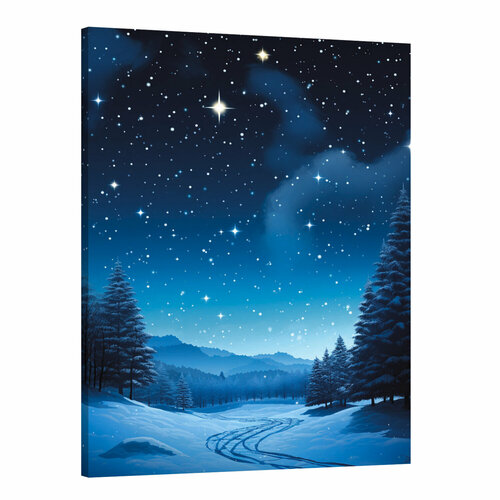 Интерьерная картина 50х70 "Зимний ночной пейзаж"