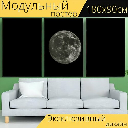 Модульный постер "Спутниковое, луна, ночь" 180 x 90 см. для интерьера