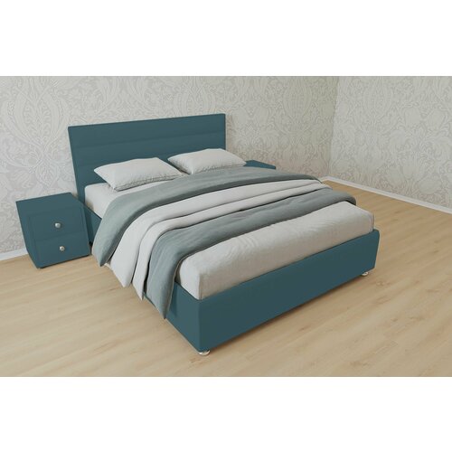 Односпальная кровать Милан 120x200 основание металлическое с ламелями велюр бирюзовый ножки 5 см