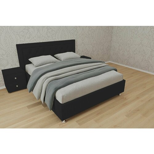Двуспальная кровать Алания 180x200 с подъемным механизмом и с коробом для белья велюр черный без ножек
