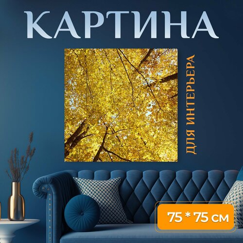 Картина на холсте "Желтый, осень, лист" на подрамнике 75х75 см. для интерьера