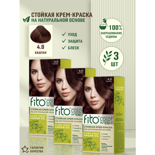 Стойкая крем-краска для волос Fito Color Intense, 4.0 Каштан Fito Косметик, 3 шт по 115 мл