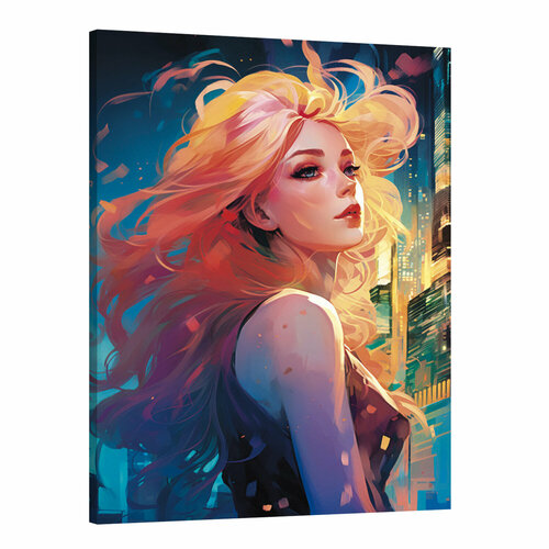 Интерьерная картина 50х70 "Женщина с цветными волосами"