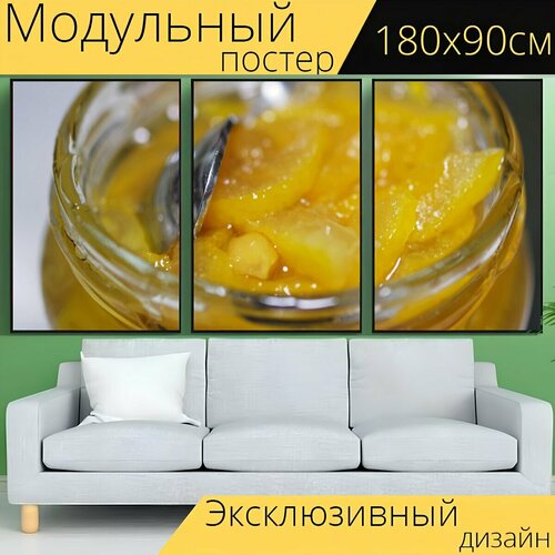 Модульный постер "Цитрусовые, желтый, фрукты" 180 x 90 см. для интерьера