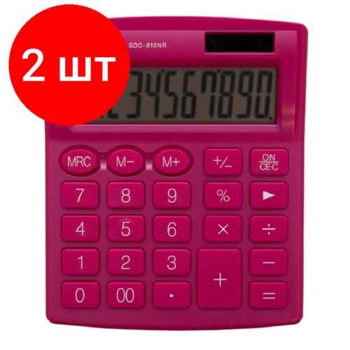 Комплект 2 штук, Калькулятор настольный Citizen SDC-810NR-PK 10р дв. пит комп-ый розовый