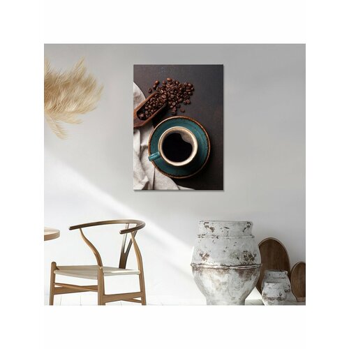 Картина на холсте с подрамником Чашка кофе на тёмном фоне 2 50х70