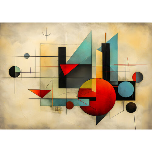 Постер - "Абстрактная композиция из геометрических фигур и цветов"на фотобумаге / А2 / в тубусе без рамы