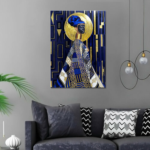 Картина интерьерная-Девушка сине-золотой орнамент 60х80