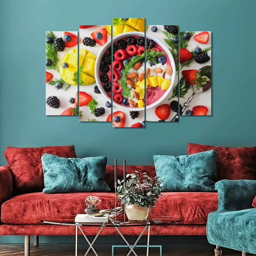 Модульная картина/Модульная картина на холсте/Модульная картина в подарок/йогурт с ягодами-yogurt with berries125х85