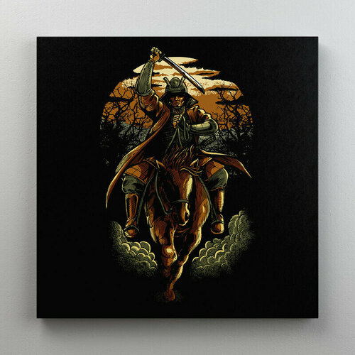 Интерьерная картина на холсте "Иллюстрация - японский воин на коне" размер 35x35 см