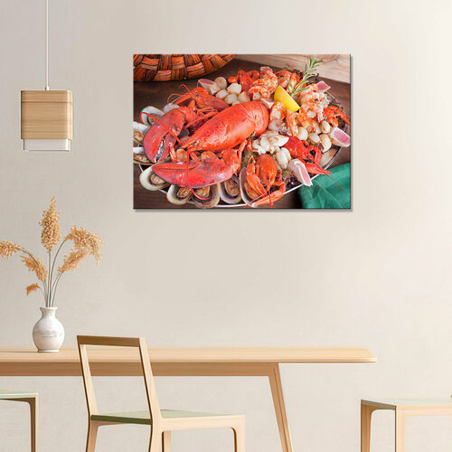 Картина/Картина на холсте для интерьера/Картина на стену/Картина для кухни/ - Морепродукты в тарелке 30х40
