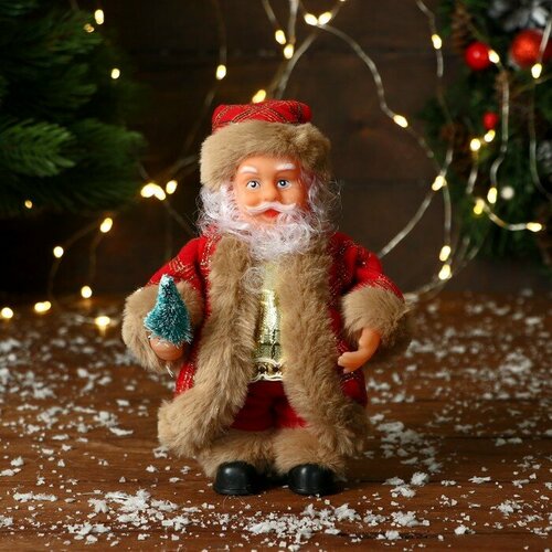 Дед Мороз "В узорчатой шубке с ёлочкой" 19 см, коричнево-красный 9692502