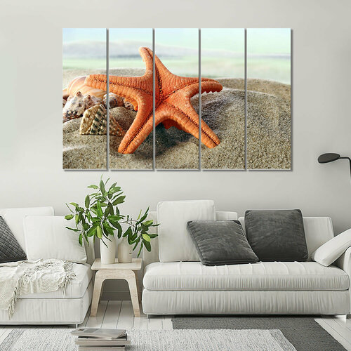 Модульная картина/Модульная картина на холсте/Модульная картина в подарок/морская звезда на песке-starfish on the sand150х100