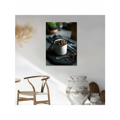 Картина на холсте с подрамником Зерновой кофе в кружке 40х60