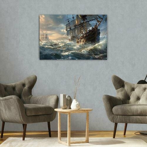 Картина на холсте 40x60 Альянс Лес "Корабль в море 6" на подрамнике / интерьер/ декор