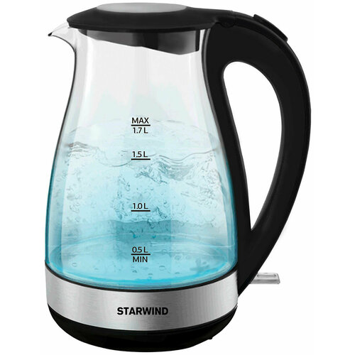 Чайник электрический Starwind SKP3039, 1.7 л, 2200 Вт, черный, стекло