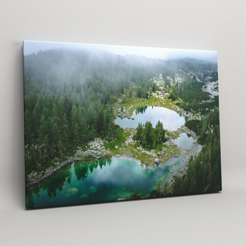 Картина на холсте (интерьерный постер) "Озеро Карецца" природа, с деревянным подрамником, размер 60x45 см