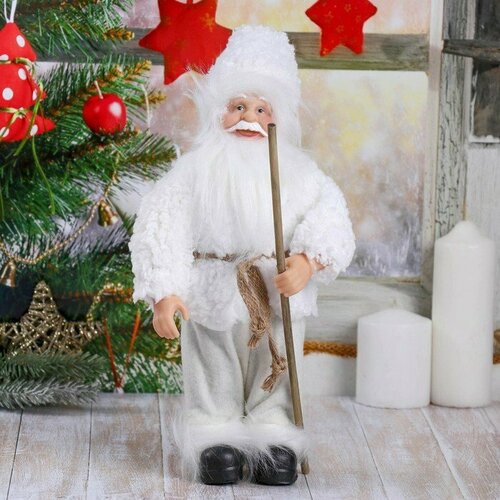 Дед Мороз "В белой шубке, с посохом" 28 см (комплект из 2 шт)