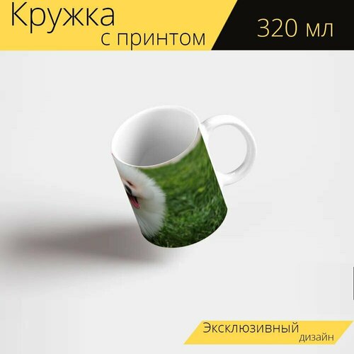 Кружка с рисунком, принтом "Померанский шпиц, собака, белый" 320 мл.