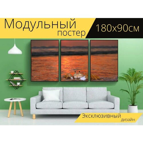 Модульный постер "Краб, солнце, пляж" 180 x 90 см. для интерьера