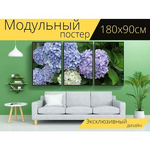 Модульный постер "Цветок, природа, фиолетовый" 180 x 90 см. для интерьера